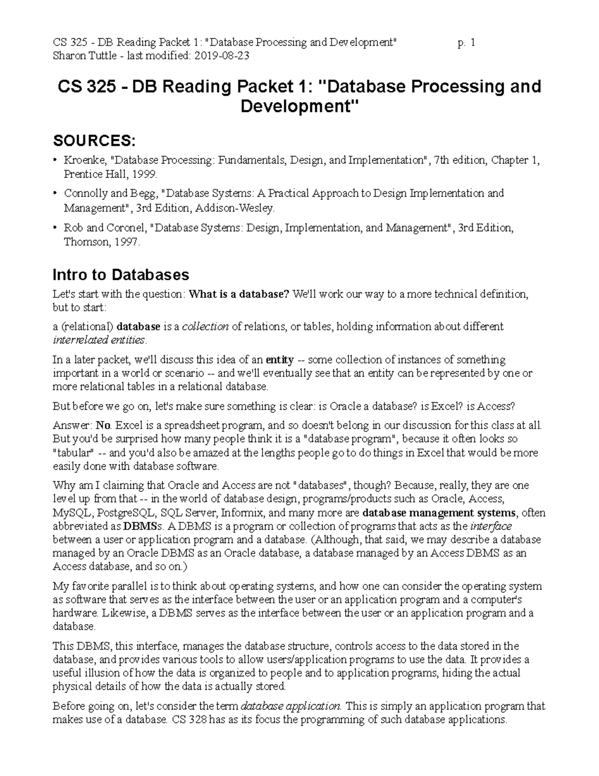 325 01 db processing and development - Sharon Tuttle - last modified ...