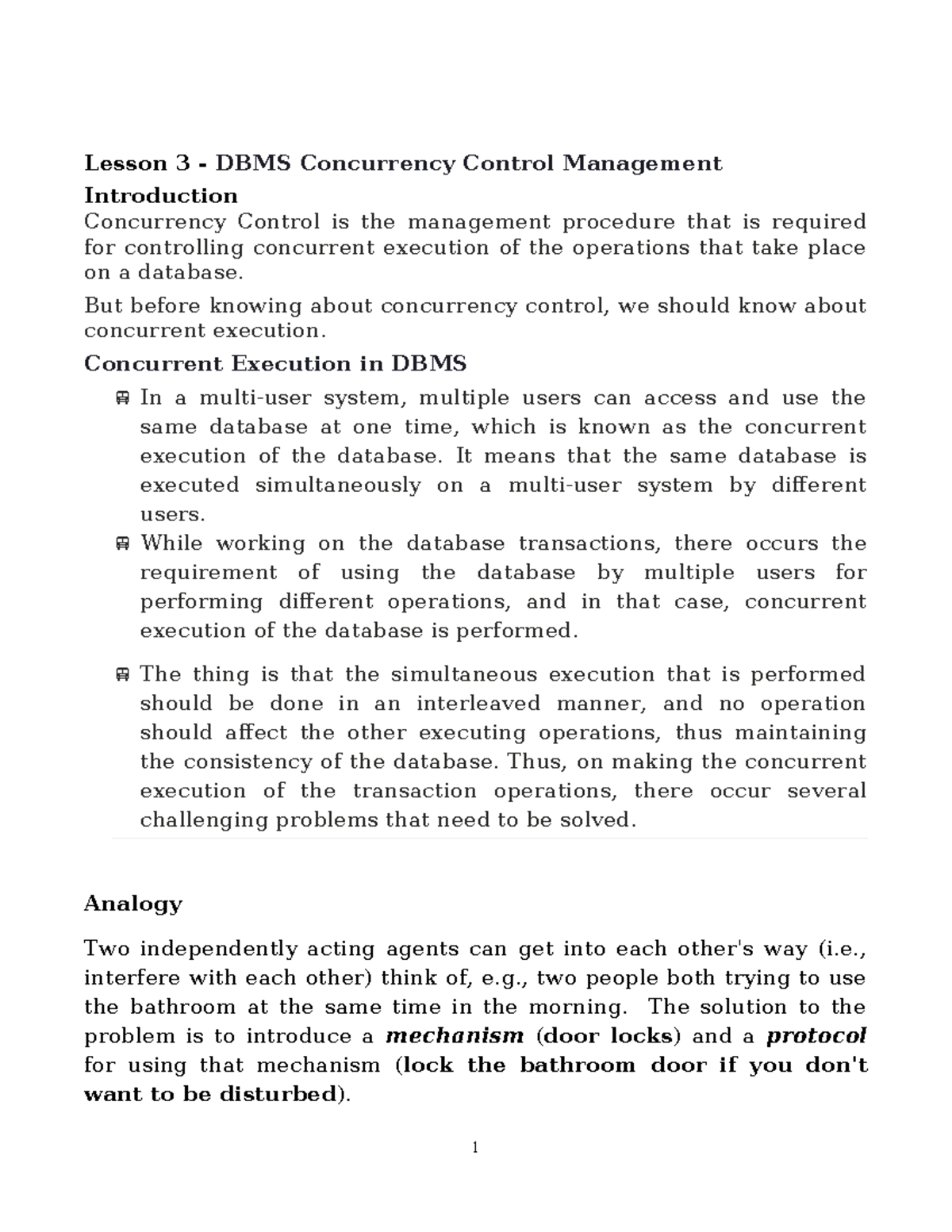 Lesson 3 Dbms Concurrency Control Management Lesson 3 Dbms