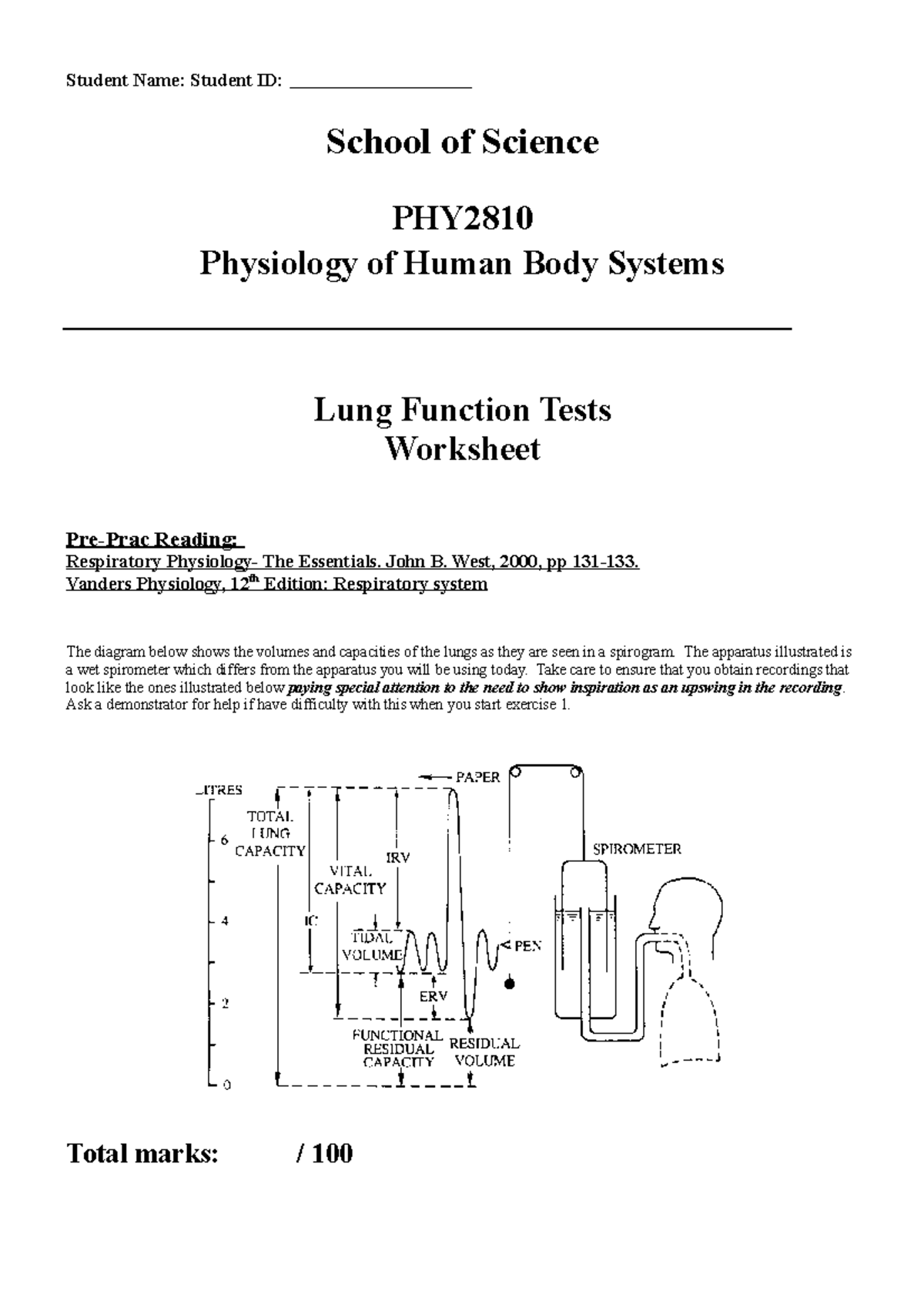 PHY2810 Lung Function Worksheet[ 1671] - Student Name: Student ID ...