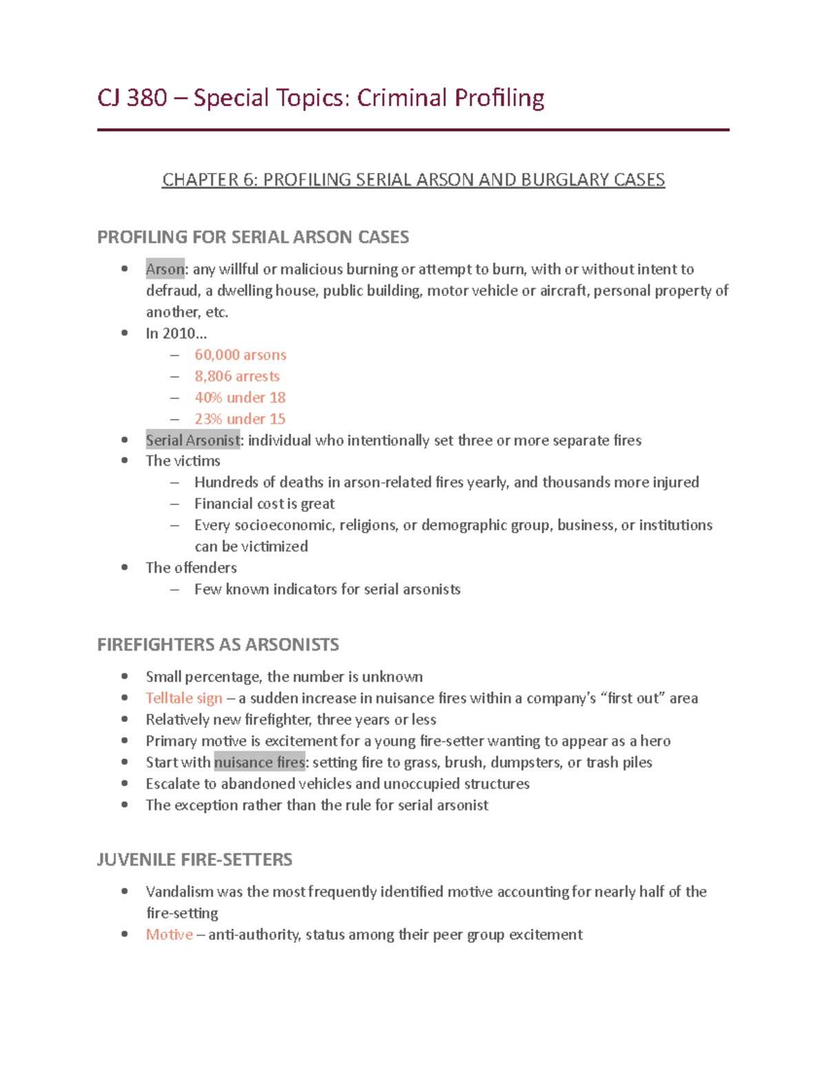 CJ 380 - Chapter 6 Serial Arson and Burglary - CJ 380 – Special Topics ... CJ 380 - Chapter 6 Serial Arson and Burglary - CJ 380 – Special Topics ...