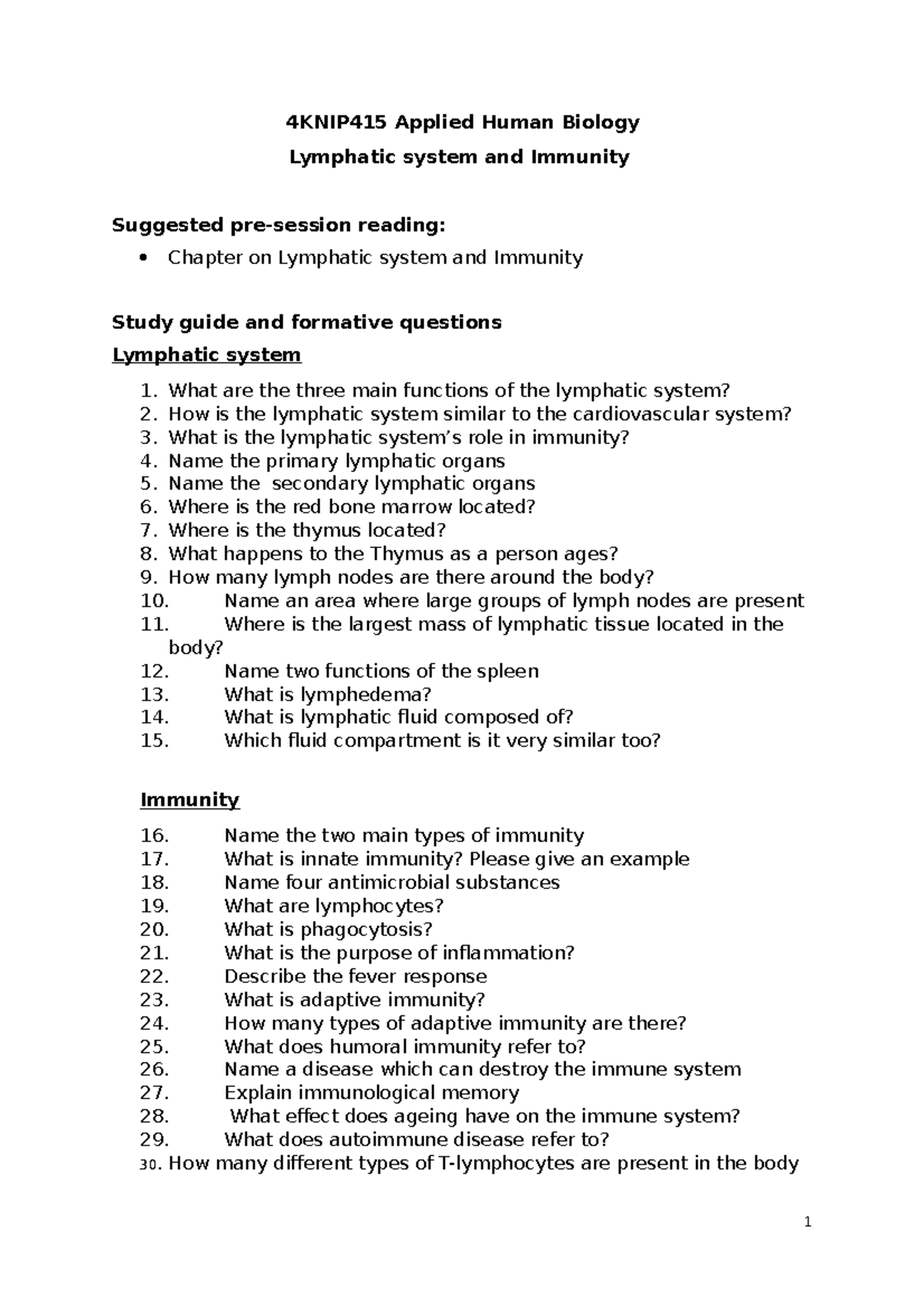 Lymphatic system and immunity - 4KNIP415 Applied Human Biology ...