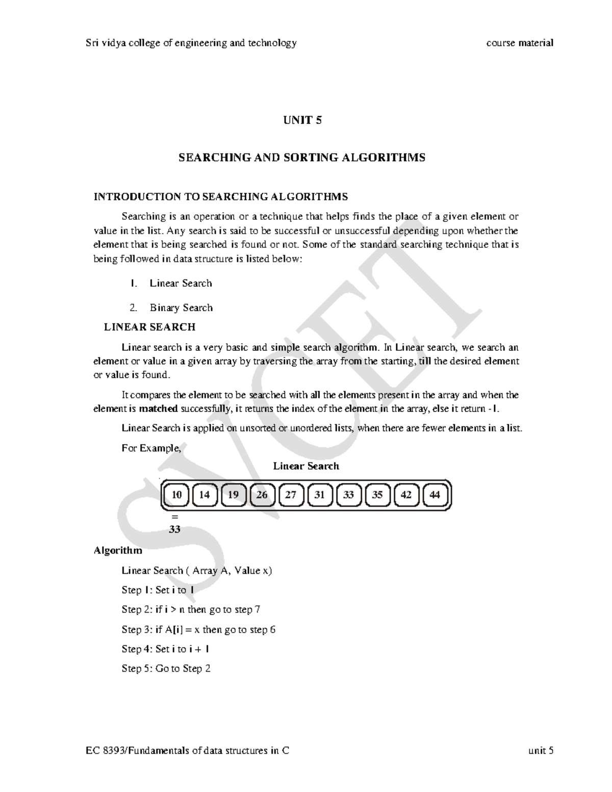 Searching - Linear and Binary search - Sri vidya college of engineering and technology course ...