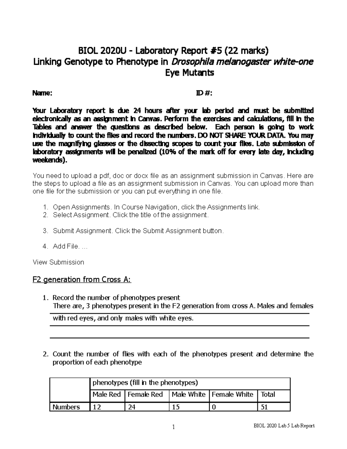 Lab 5-Biol 2020U-Lab Report 2023 - BIOL 2020 U - Laboratory Report # 5 ...