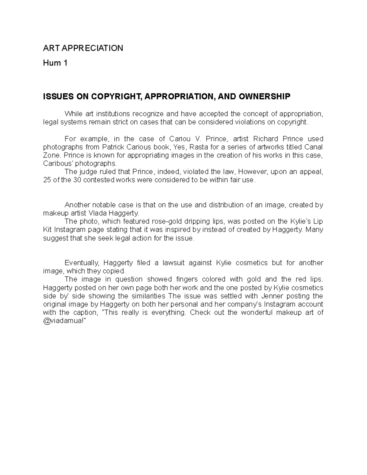 Art Appreciation Hum 1 - Issues on Copyright, Appropriation and ...