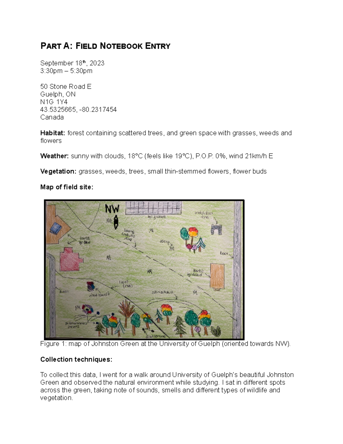 Tutorial 1 Assignment - PART A: FIELD NOTEBOOK ENTRY September 18th ...