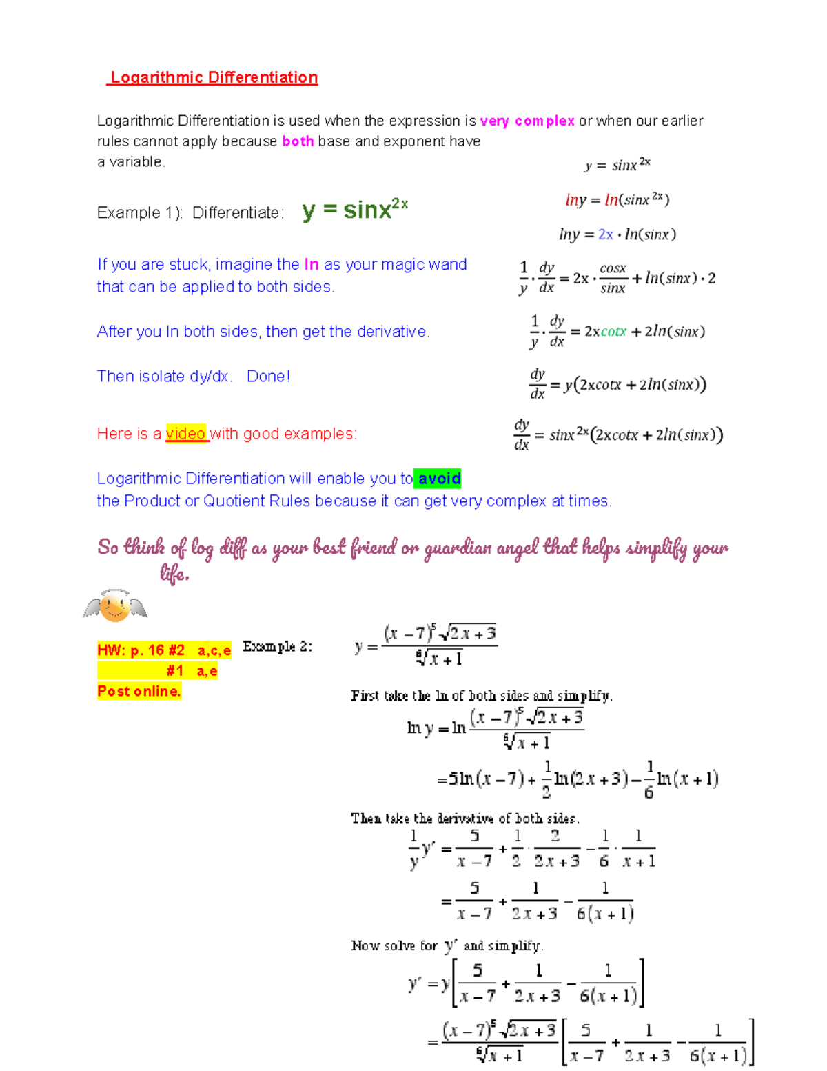 Examples - Ln Differentiation - Logarithmic Differentiation Logarithmic ...