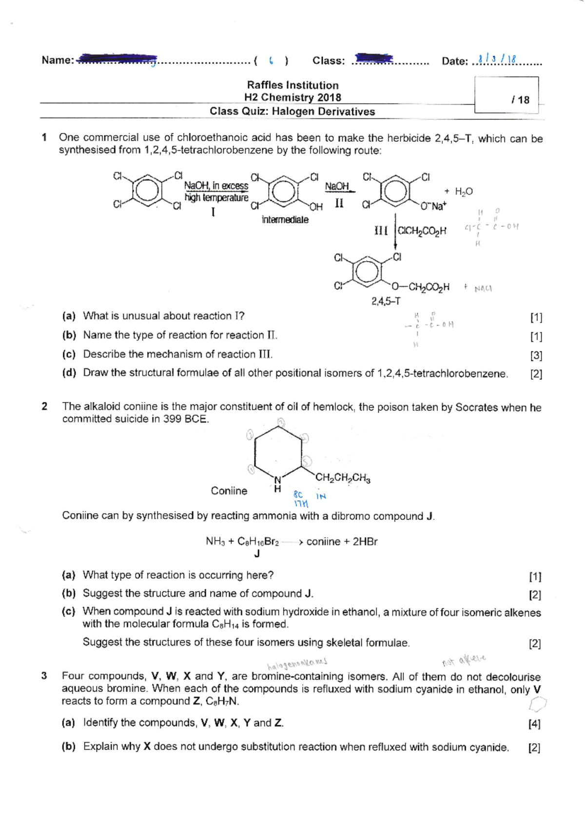 Class Quiz Halogen Derivatives - chemistry - Studocu
