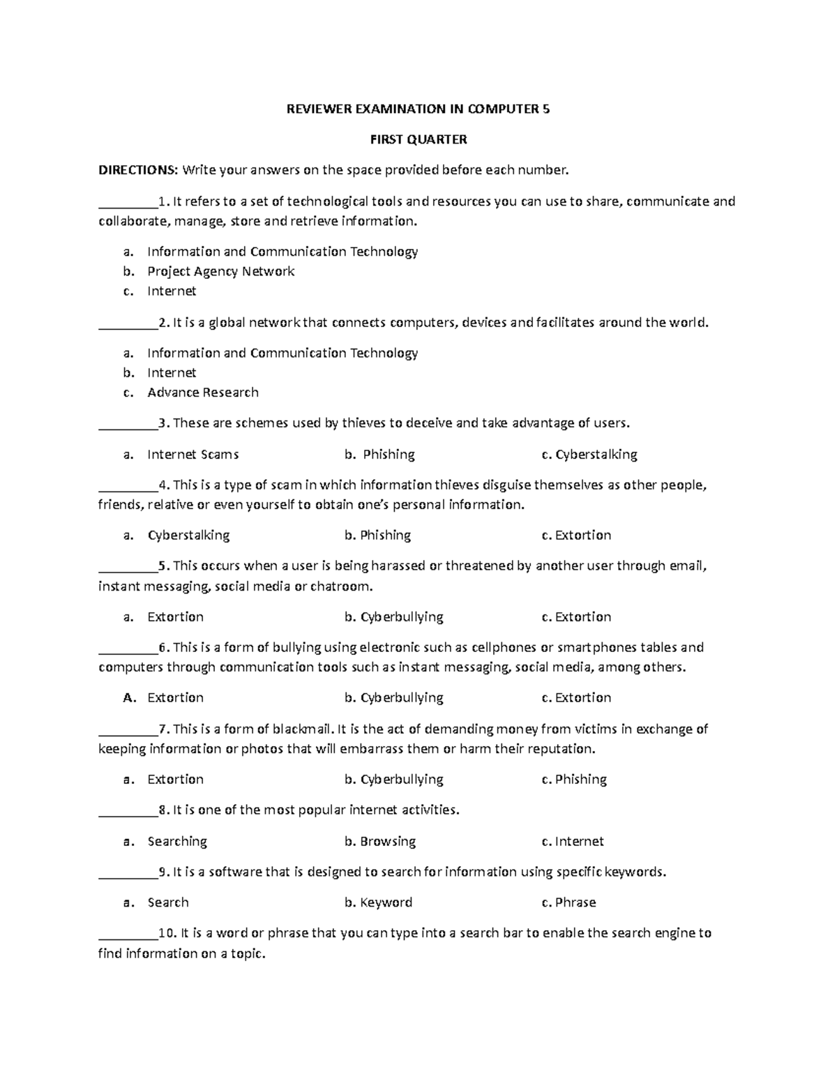 Reviewer Examination IN Computer 5 - REVIEWER EXAMINATION IN COMPUTER 5 ...