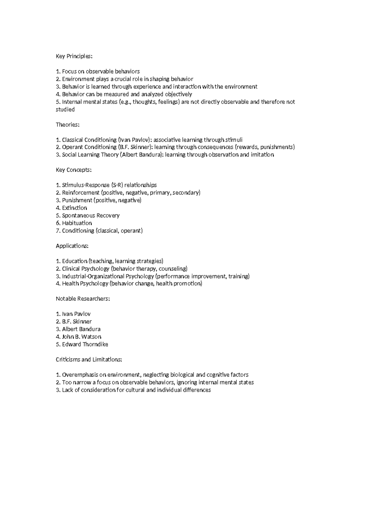 Behavioral psychology summary - Key Principles: Focus on observable ...