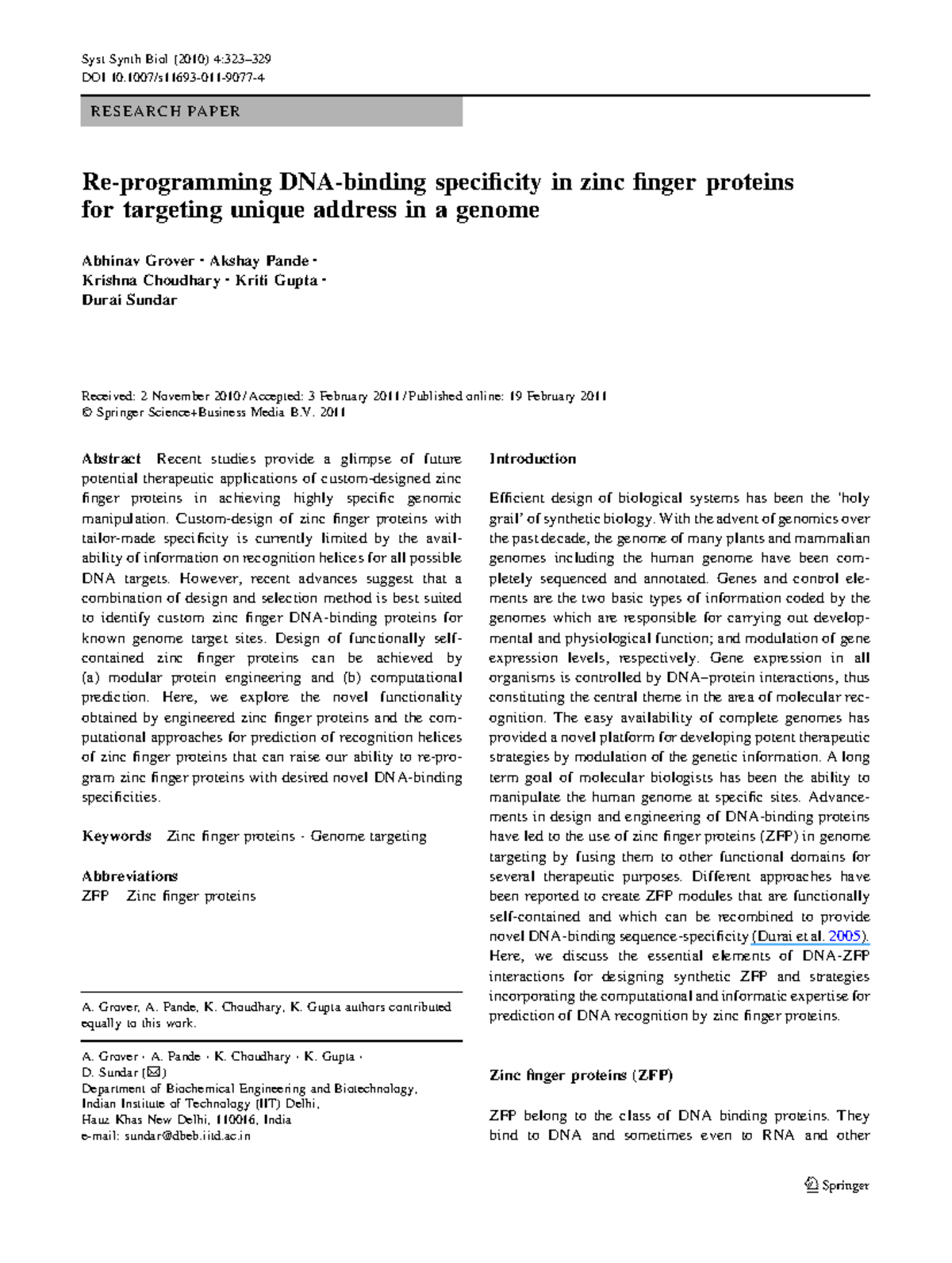 Reprogramming DNA binding specificity in - 2011 Abstract Recent studies ...