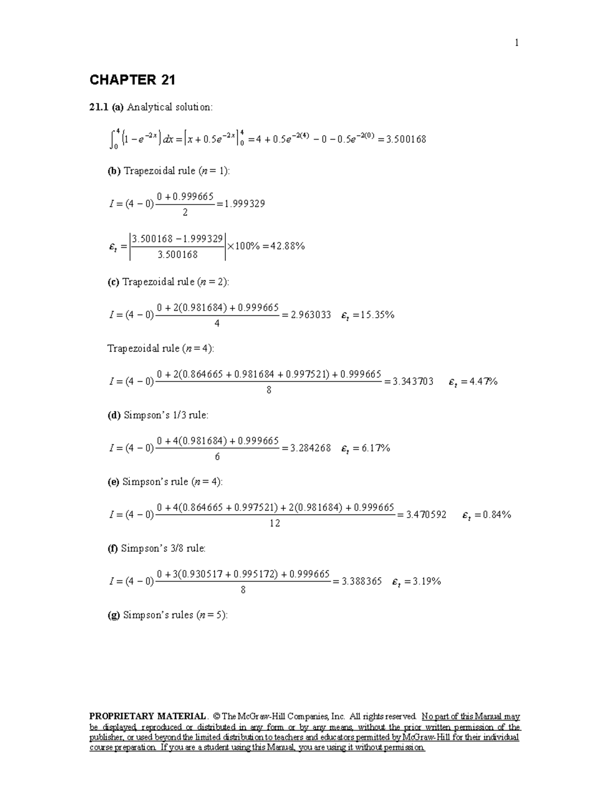 86636083 Numerical Method for engineers chapter 21 - CHAPTER 21 21 (a) Analytical solution: ( 1 ...