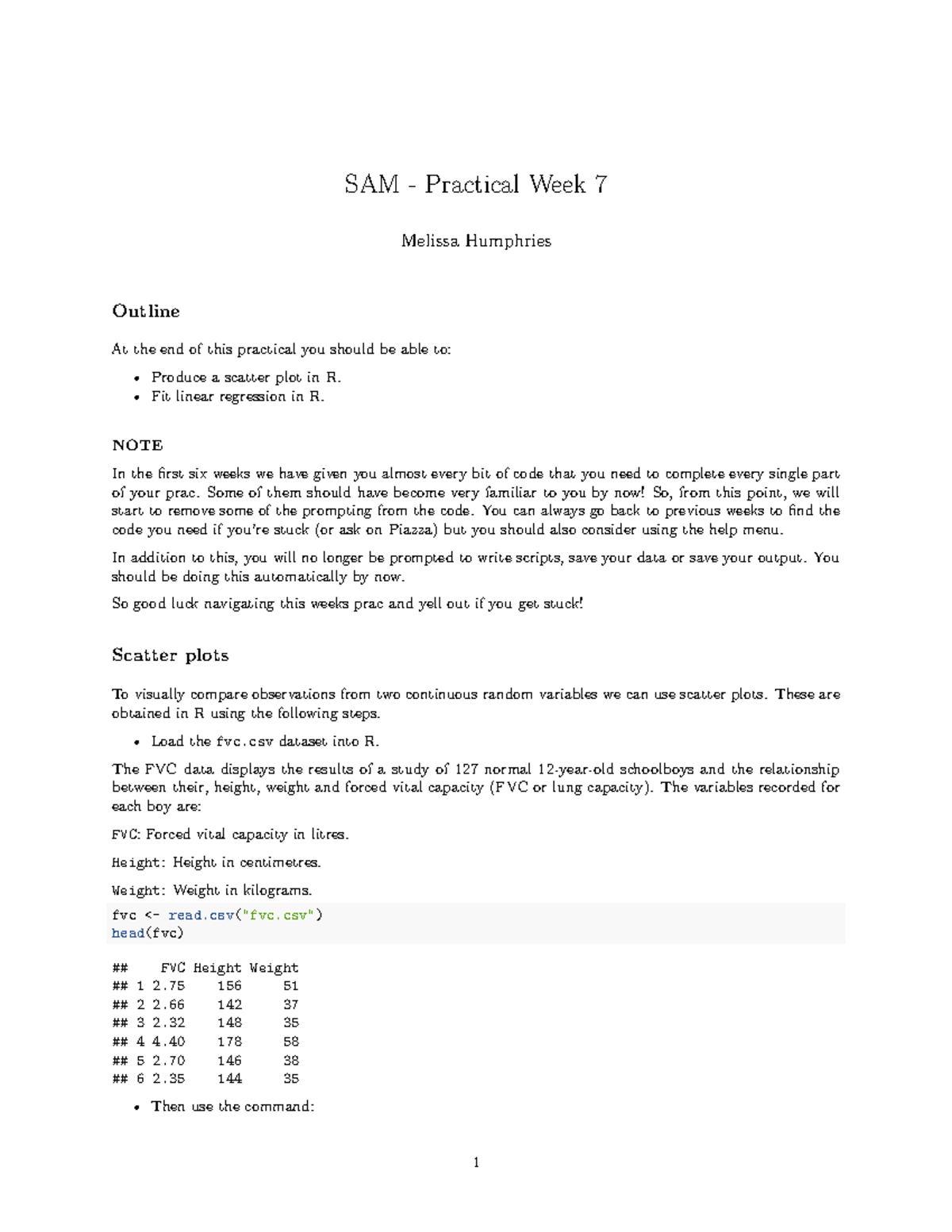 Practical 7 Solutions - SAM - Practical Week 7 Melissa Humphries ...