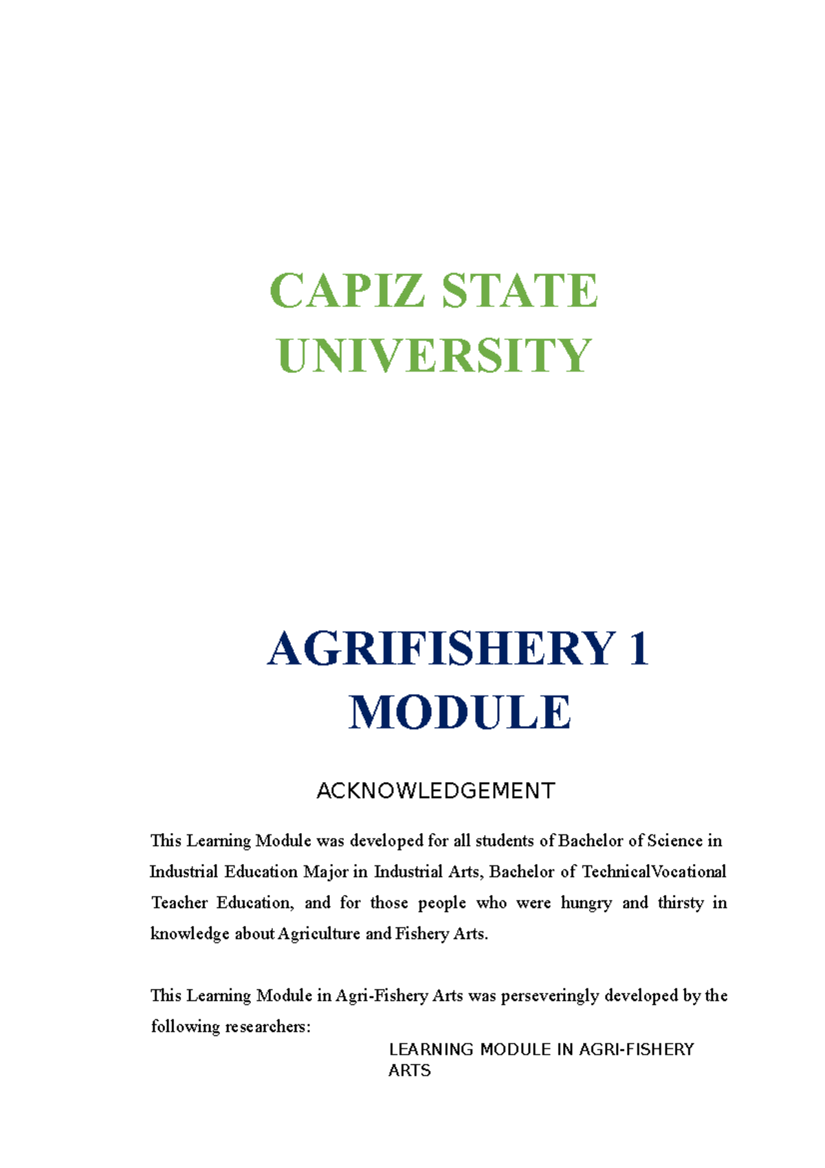 AGRI Fishery Chapter 1 - ####### ACKNOWLEDGEMENT This Learning Module was developed for all ...