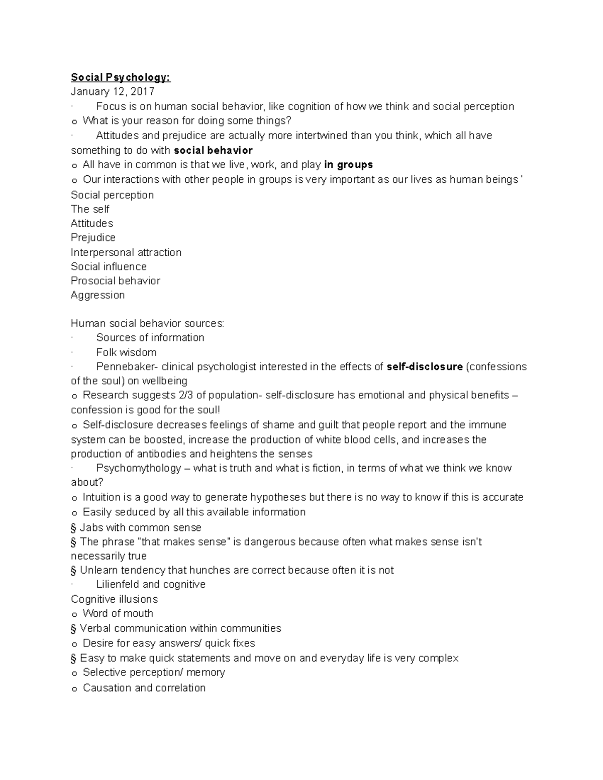 Social Psychology Test 1 Material - Social Psychology: January 12, 2017 ...