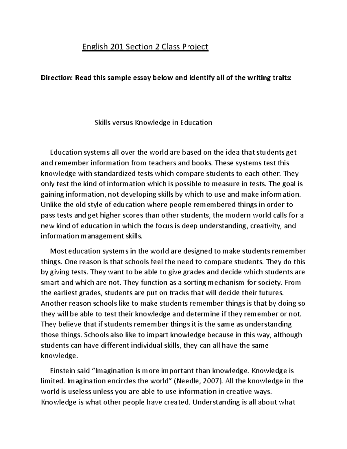 Assignment - English 201 Section 2 Class Project Direction: Read this ...