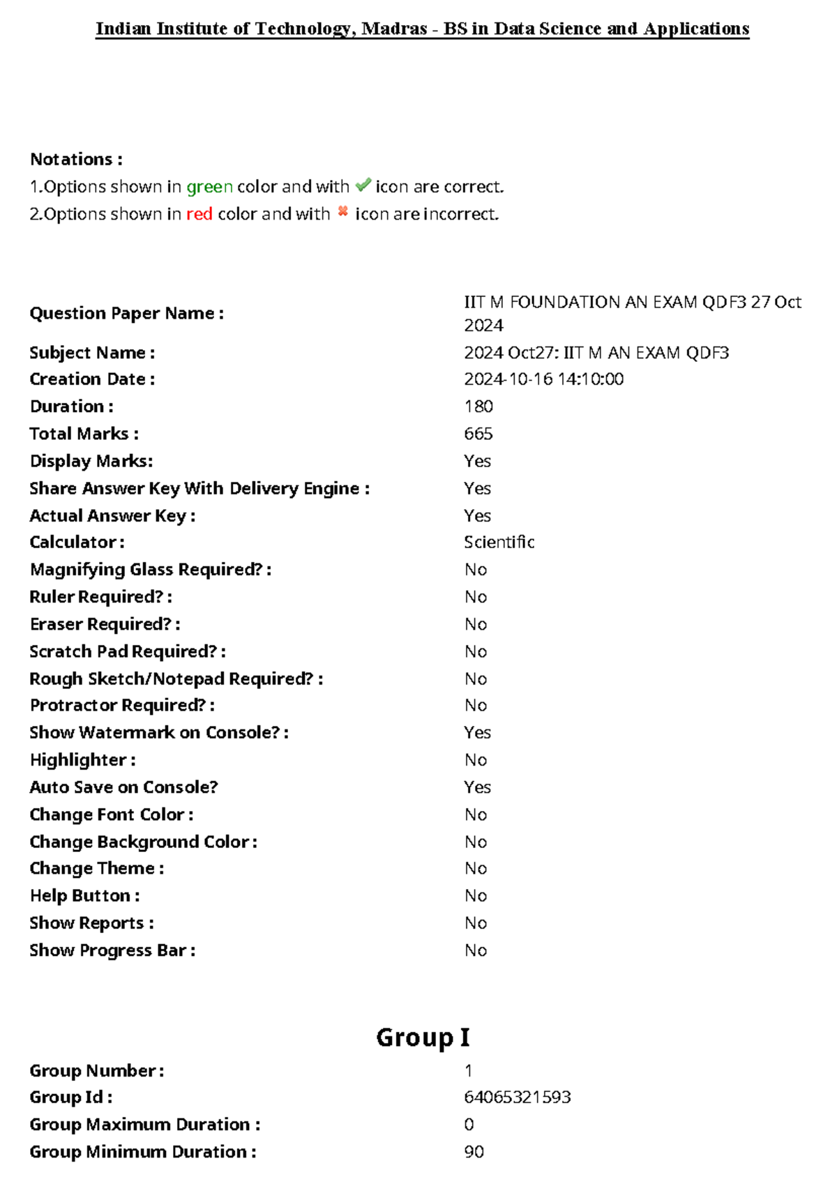 IIT M Foundation AN EXAM QDF3 anskey - Indian Institute of Technology ...