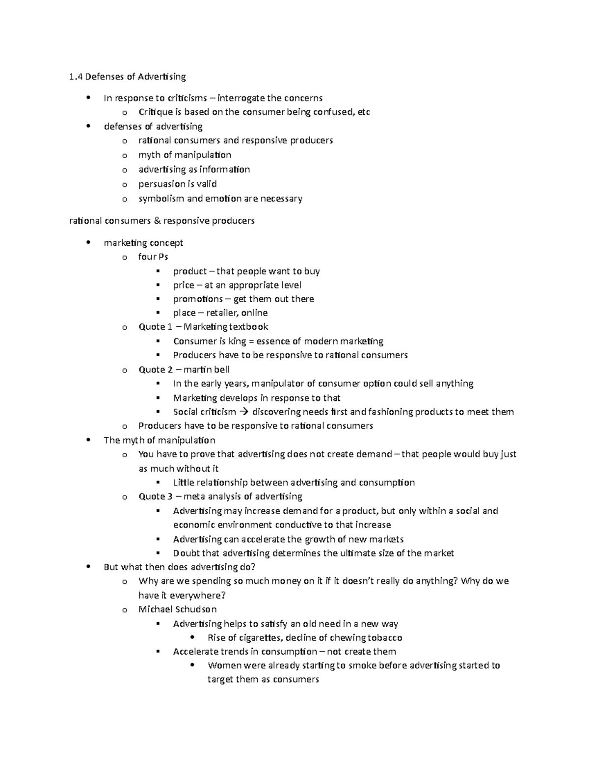 Lecture 1.4 Defense of Advertising - 1 Defenses of Advertising In ...