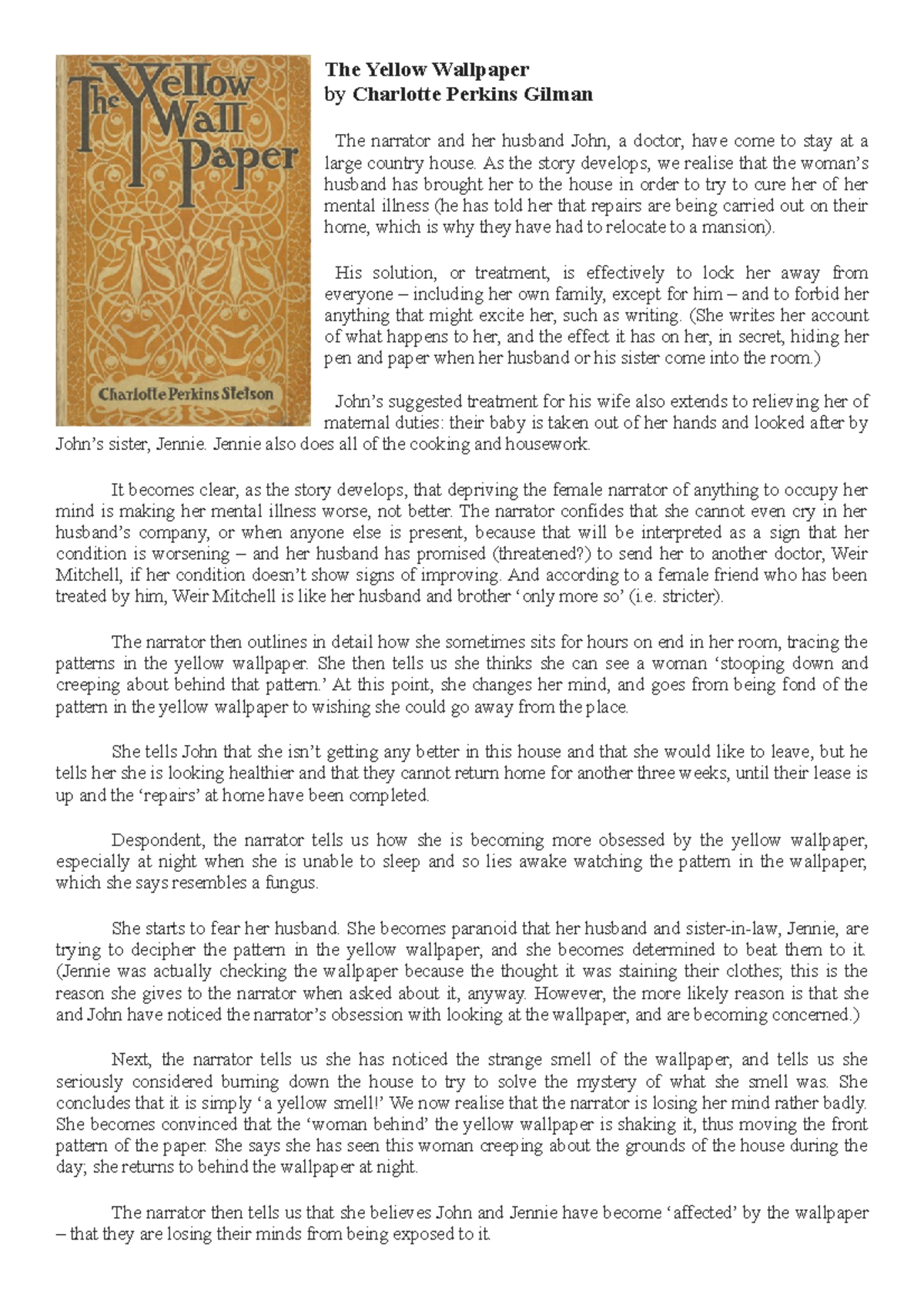 5 Short stories - Stoties - The Yellow Wallpaper by Charlotte Perkins ...
