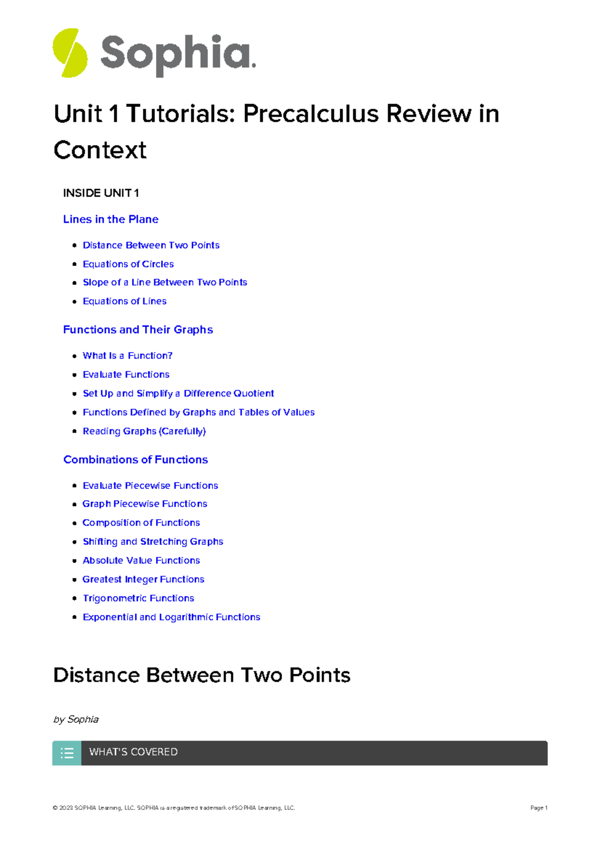 Unit 1 Tutorials Precalculus Review In Context Unit 1 Tutorials Precalculus Review In Context