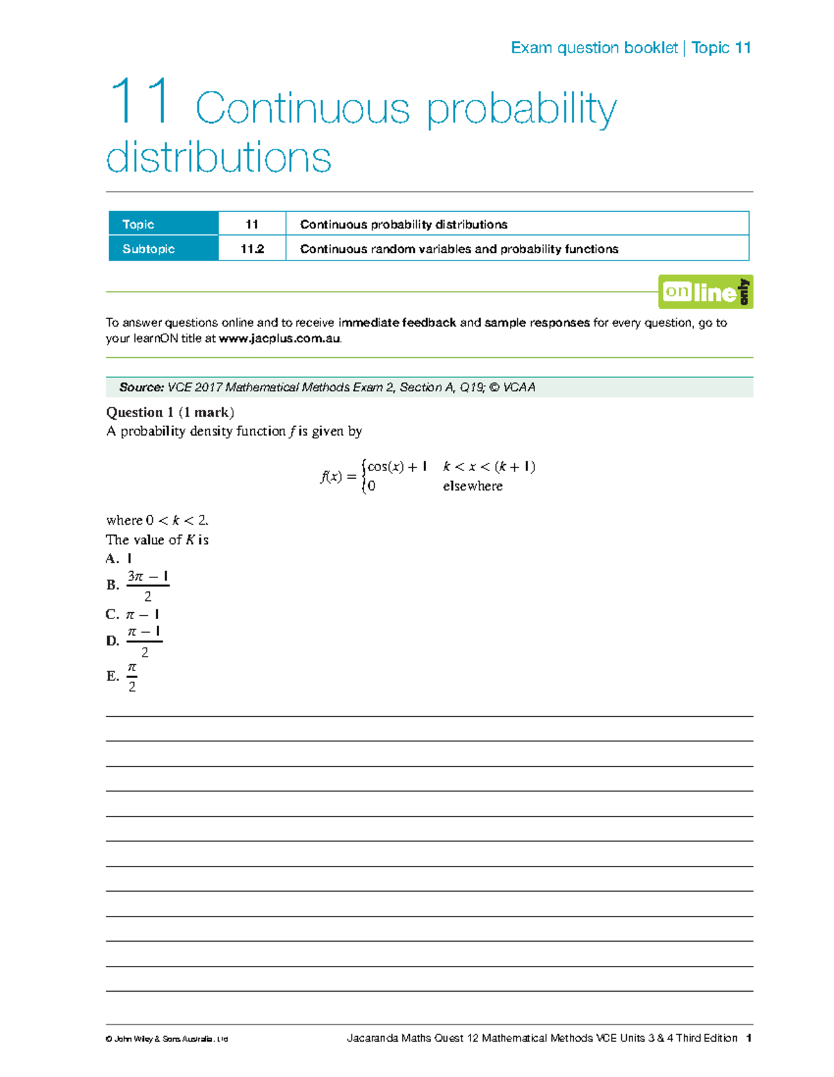 Ch 11 - methods review - Exam question booklet | Topic 11 11 Continuous ...