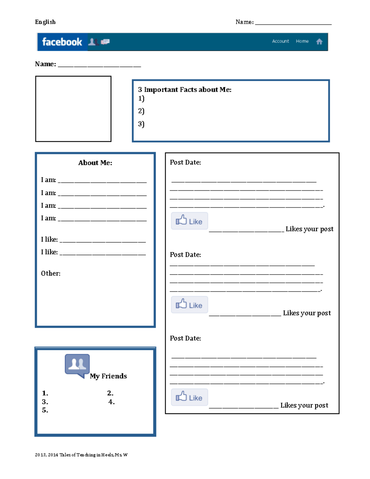 Facebook Character Profile Blank Template-1 - English Name