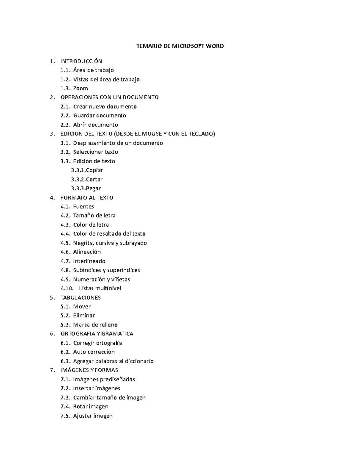 2 Temario DE Microsoft WORD - TEMARIO DE MICROSOFT WORD 1. INTRODUCCIÓN ...