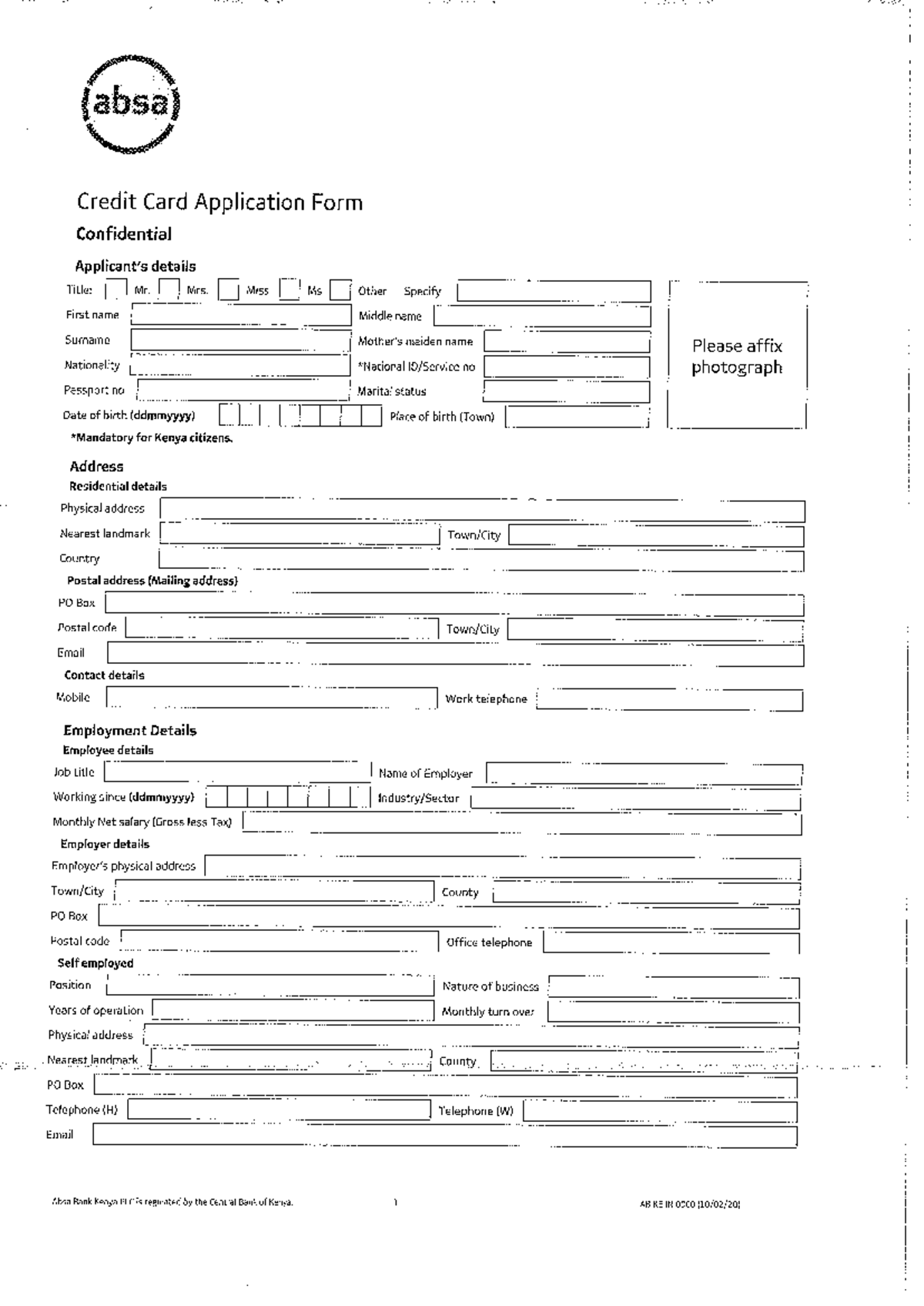 Credit CARD Application Documents - (absa) Credit Card Application Form ...
