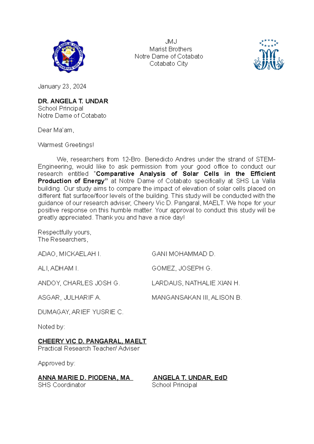 Letter-for-approval - learn - JMJ Marist Brothers Notre Dame of ...
