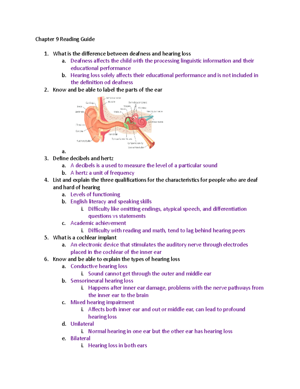 Chapter 9 Reading Guide - Chapter 9 Reading Guide What is the difference between deafness and ...