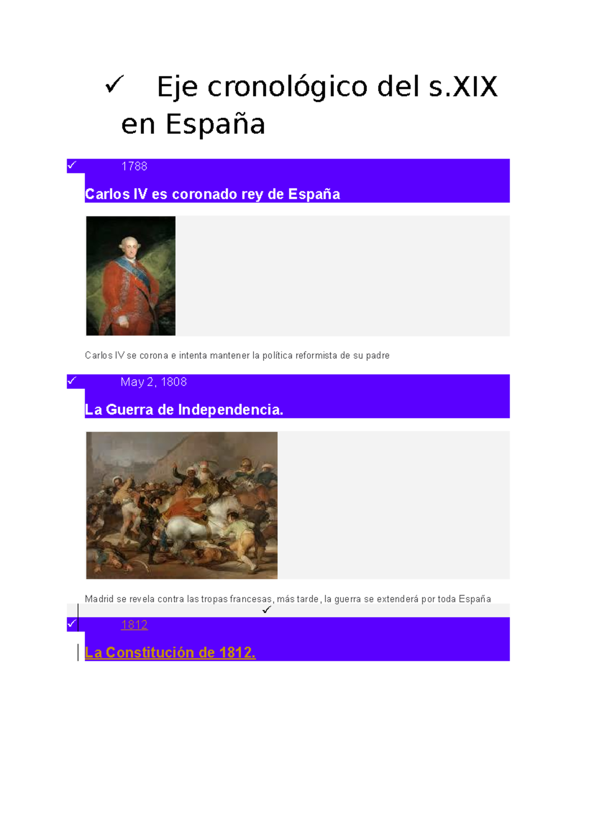 Eje Cronologico de españa S - Eje cronológico del s en España 1788 Carlos IV es coronado rey de ...