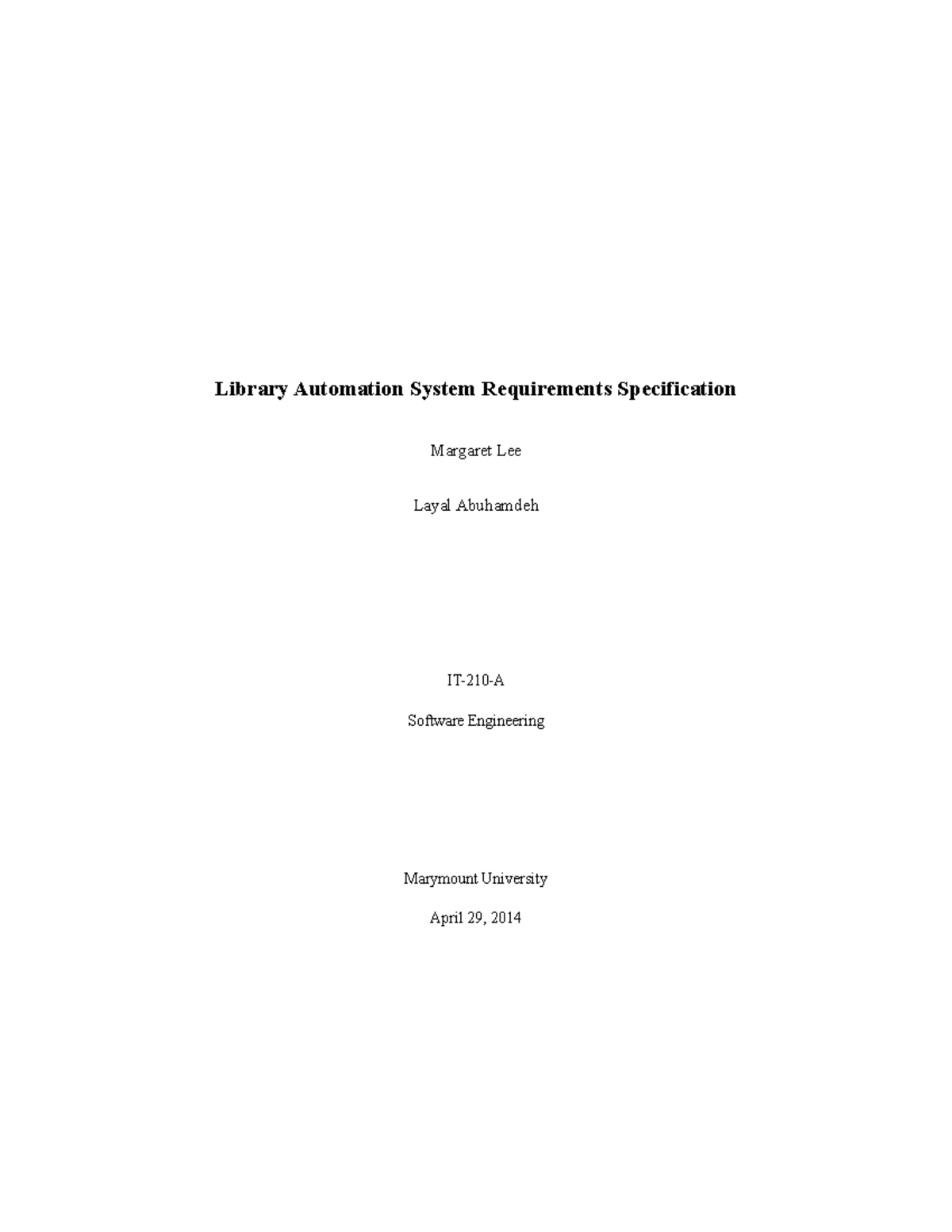 Library Automation System Requirements Specification - 1: Goals and ...