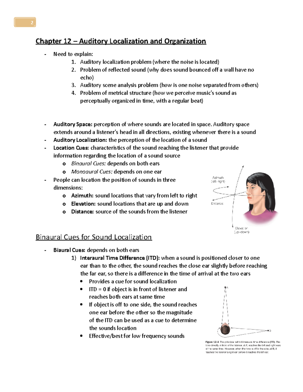 Chapter 12 - Auditory Localization and Organization - Chapter 12 ...