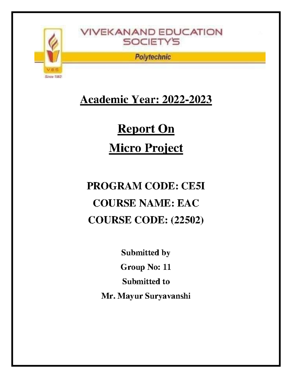 EAC 11 - micro project - Academic Year: 2022- Report On Micro Project ...