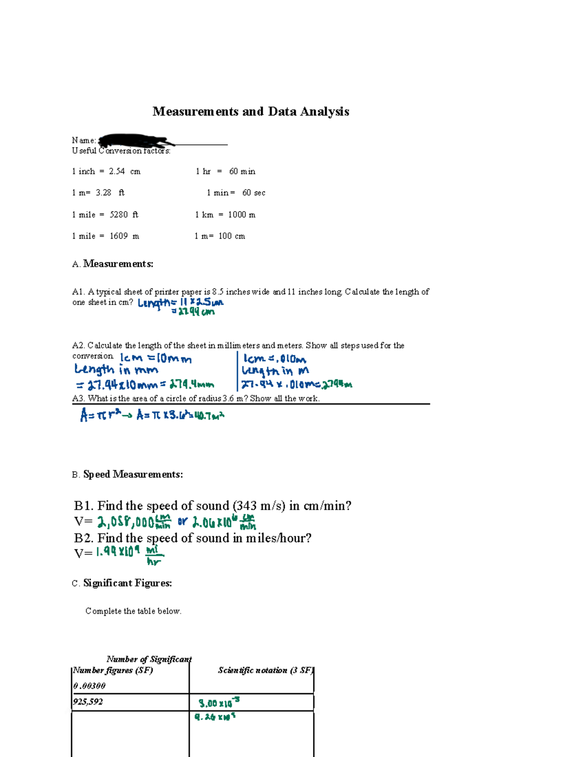 Print - Summer class - Measurements and Data Analysis Name ...