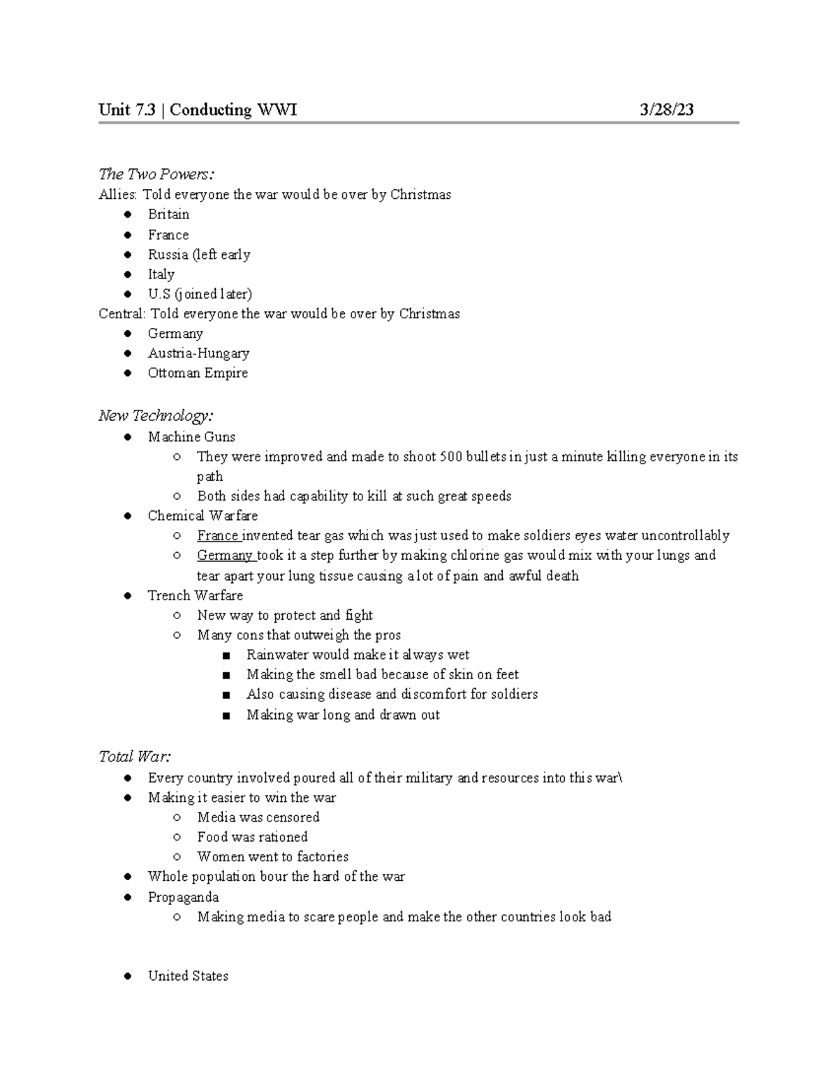 Unit 7.3 Notes - Unit 7 | Conducting WWI 3/28/ The Two Powers: Allies ...