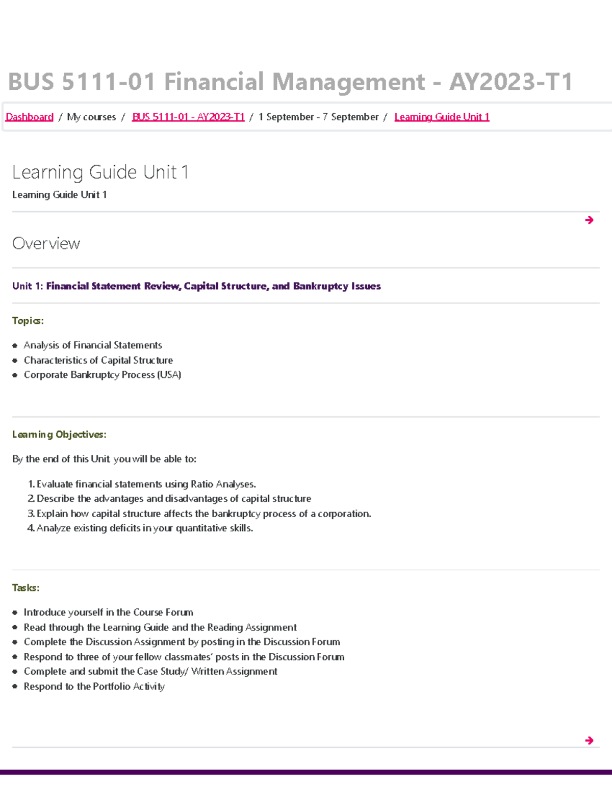 Learning Guide Unit 1 Overview Bus 5111 01 Financial Management Ay2023 T Learning Guide Unit 