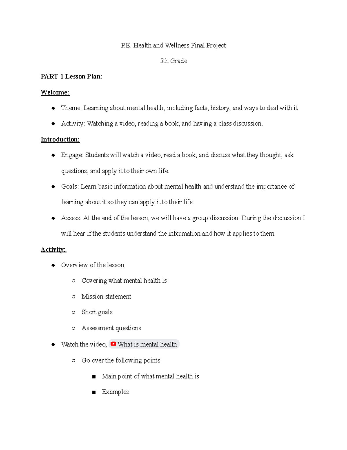 P.E. Health and Wellness Final Project - P. Health and Wellness Final ...