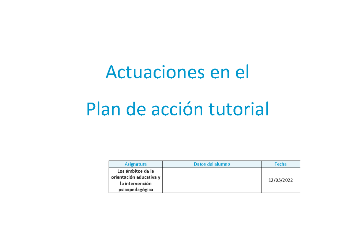 Ámbitos OE y Asesoramiento Psicopedagógico PAT 3 - Actuaciones en el Plan de acción tutorial ...