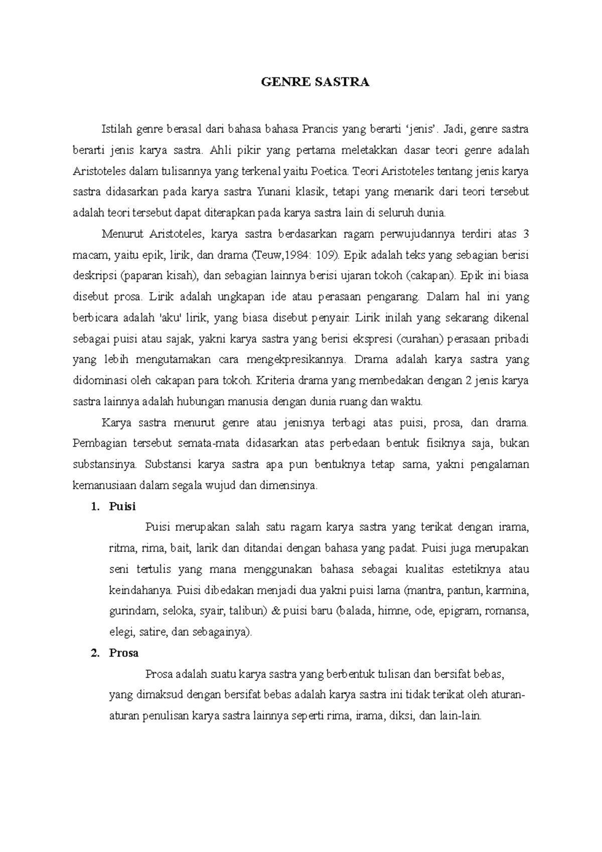 Genre Sastra - GENRE SASTRA Istilah genre berasal dari bahasa bahasa ...