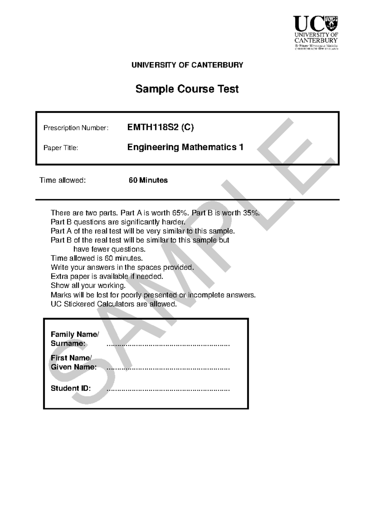 EMTH118 24S2 Test Sample - SAMPLE UNIVERSITY OF CANTERBURY Sample ...