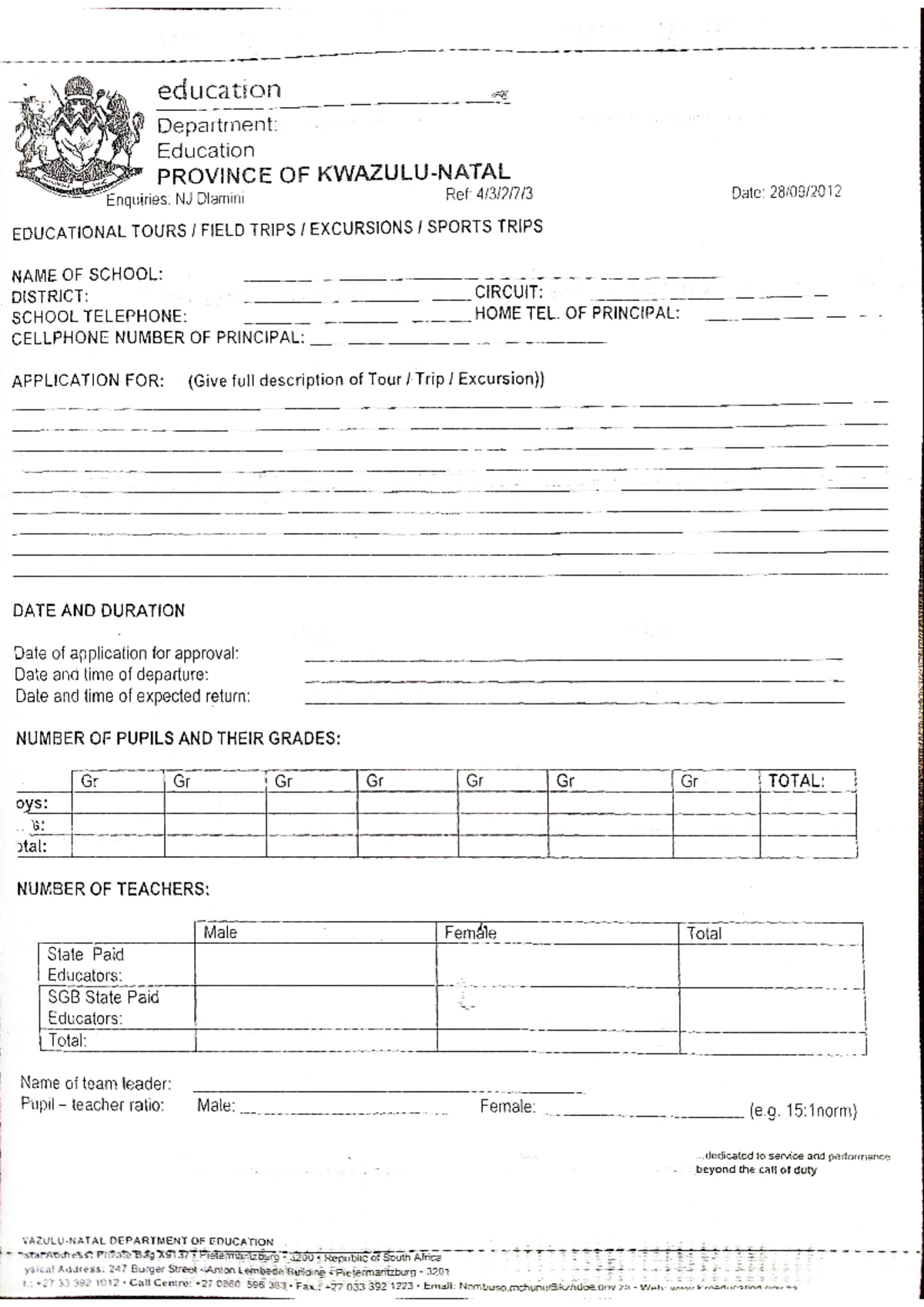 Excursion forms - MNB1601 - Studocu