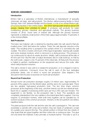 BOM1001 Assignment answares - BOM1001 Assignment 1) Salt production salt is obtained by ...