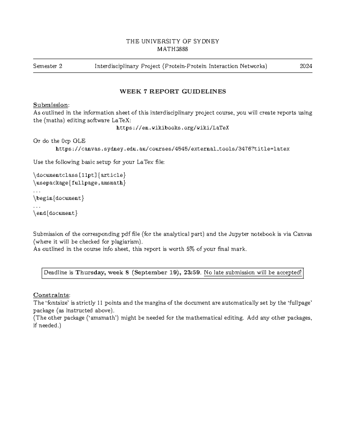 Homework - Week 7 - THE UNIVERSITY OF SYDNEY MATH Semester 2 ...