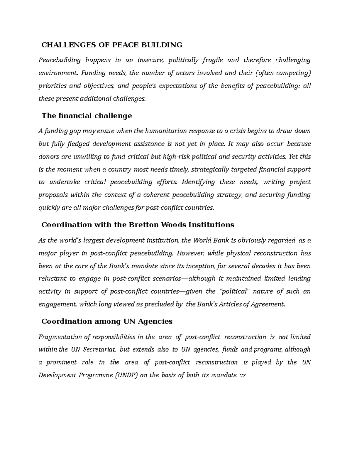 Challenges of Peace Building - CHALLENGES OF PEACE BUILDING ...