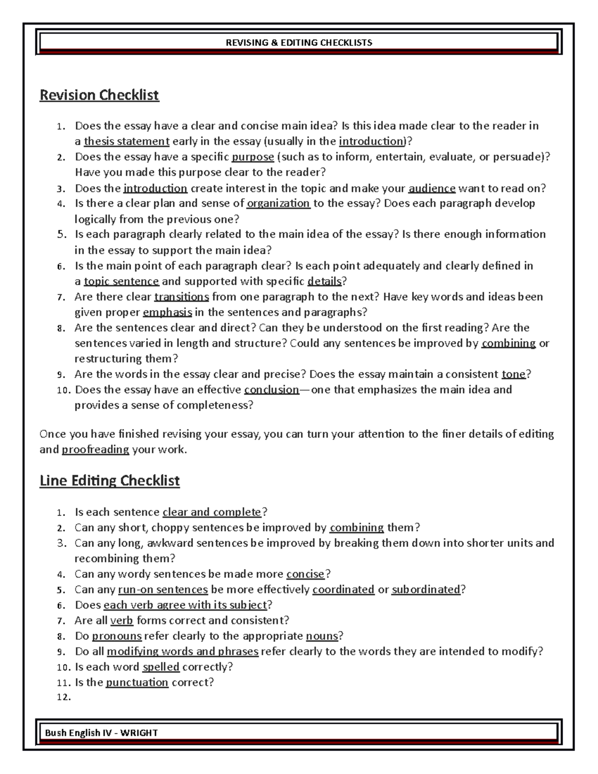 Revision+Checklist - Instructional material for various components of ...