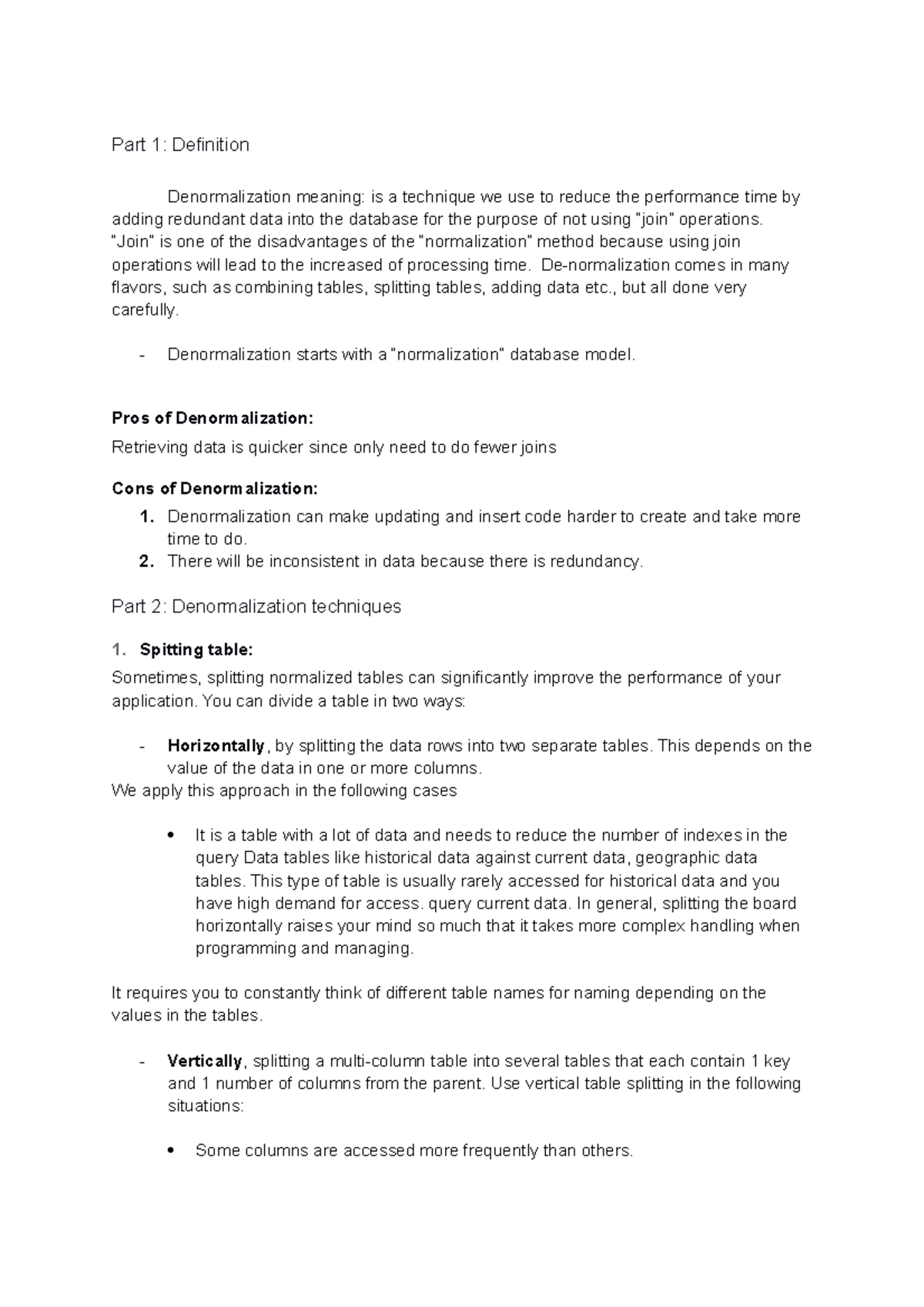 Homework 4 Denormalized - Part 1: Definition Denormalization meaning ...