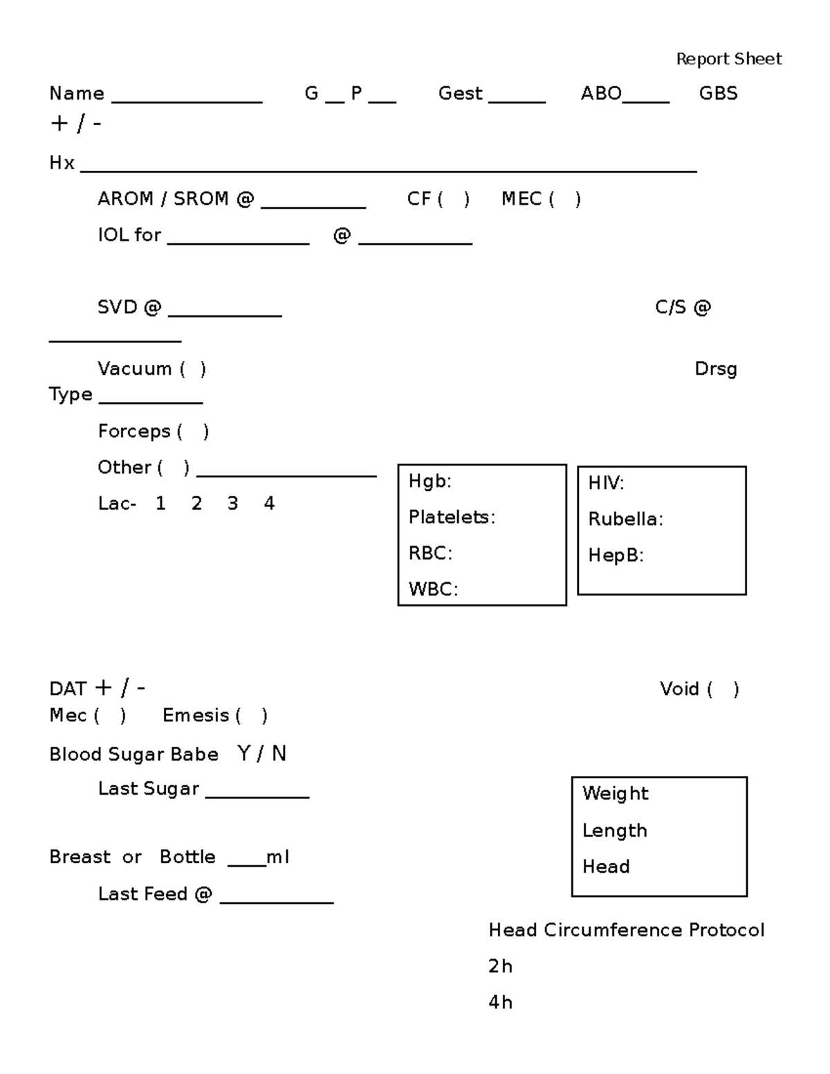 Report Sheet L&D - Report Sheet Name ________________ G __ P ___ Gest ...