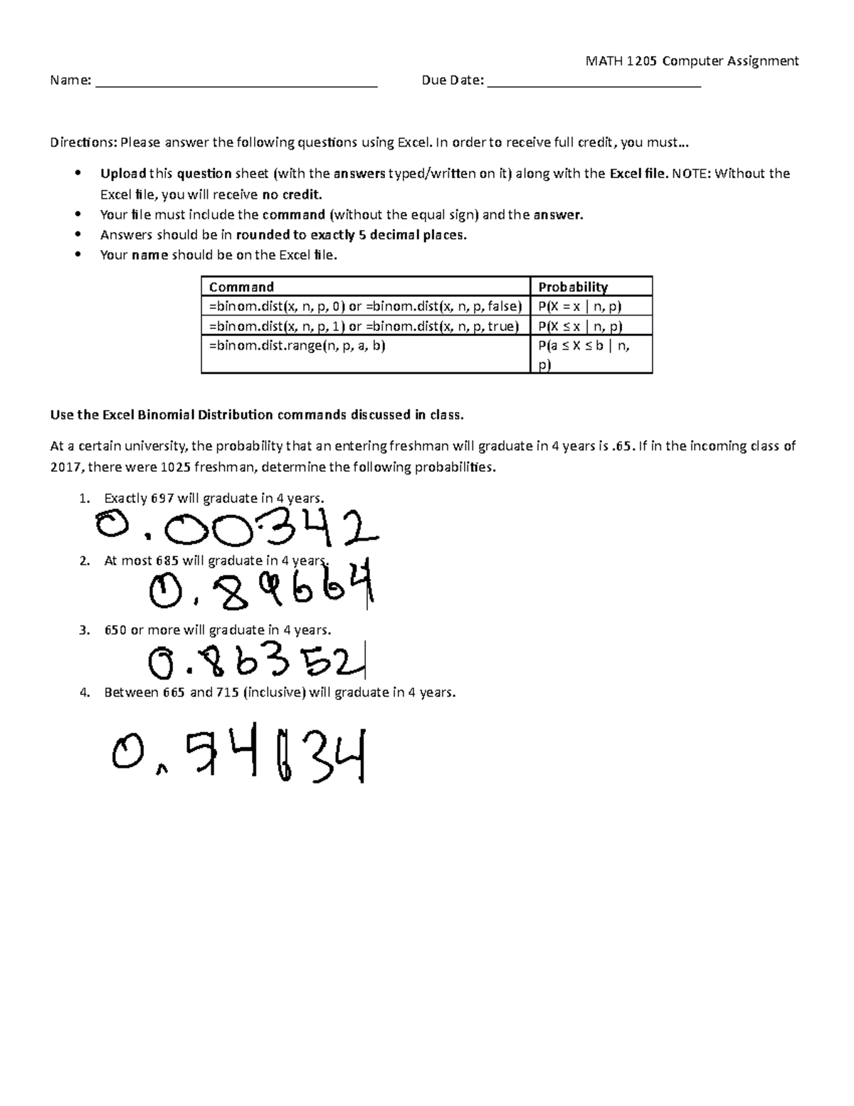 Computer Assignment - Chapter 9 - binomial - MATH 1205 Computer ...