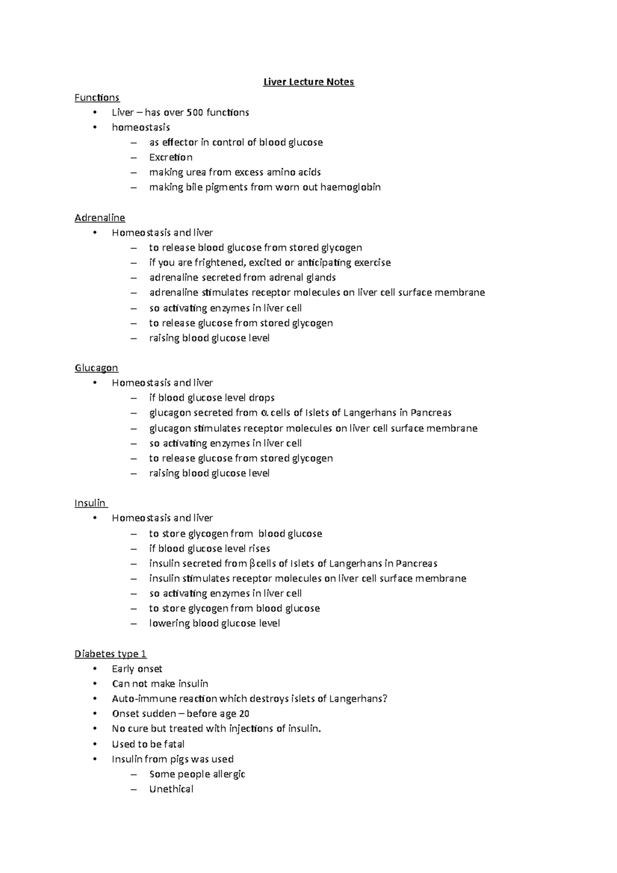 Liver Lecture Notes - Liver Lecture Notes Functions Liver – has over ...
