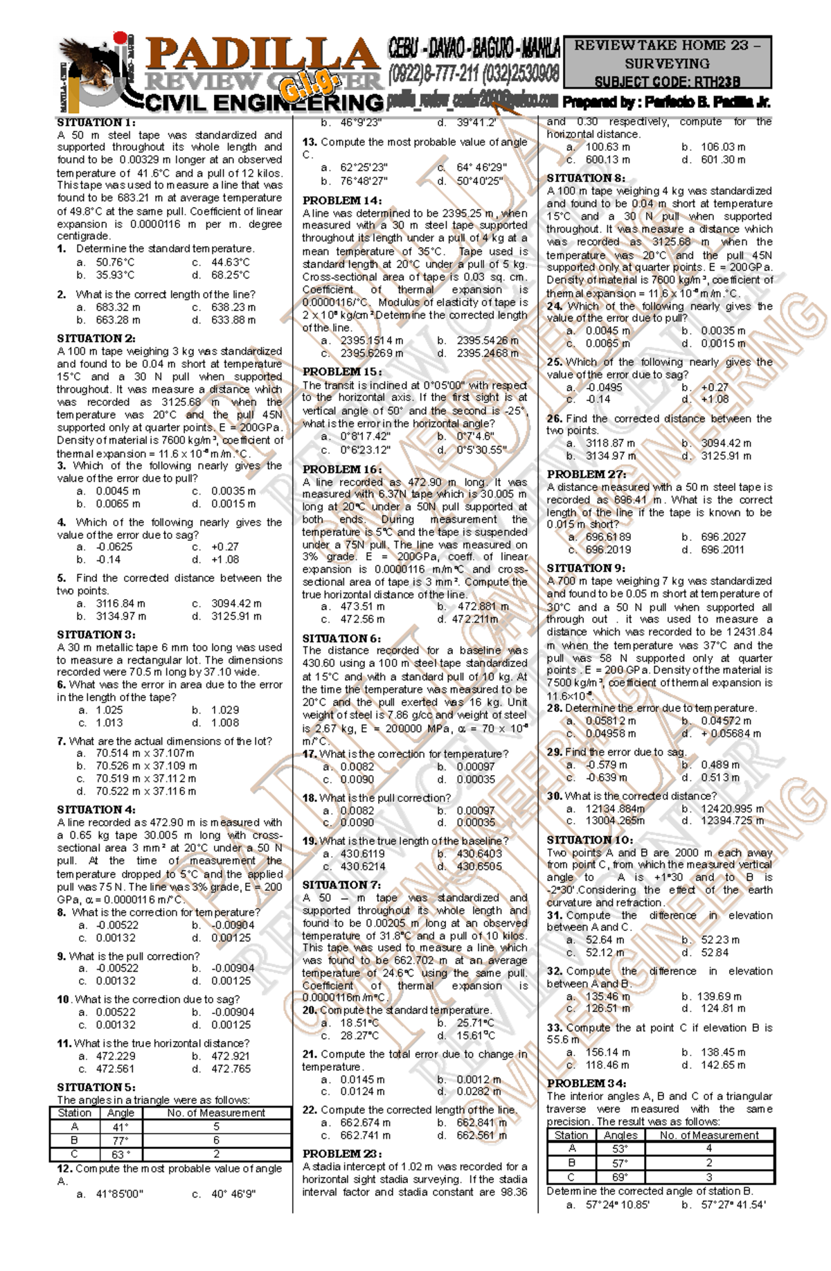 (Padilla Review Center) Surveying - SURVEYING SUBJECT CODE: RTH 23 B ...